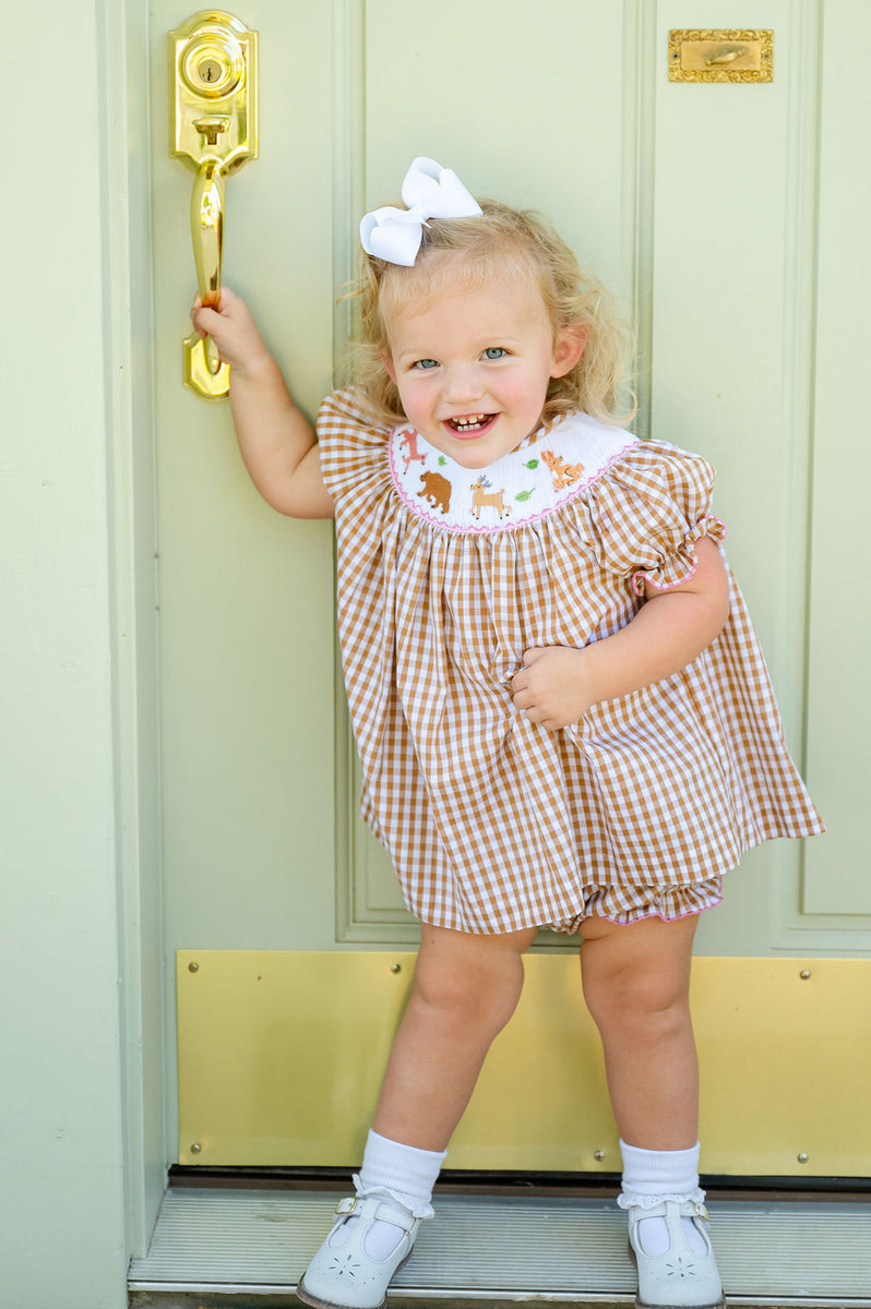 Smocked Woodland Animals Bloomer Set – Ruth and Ralph